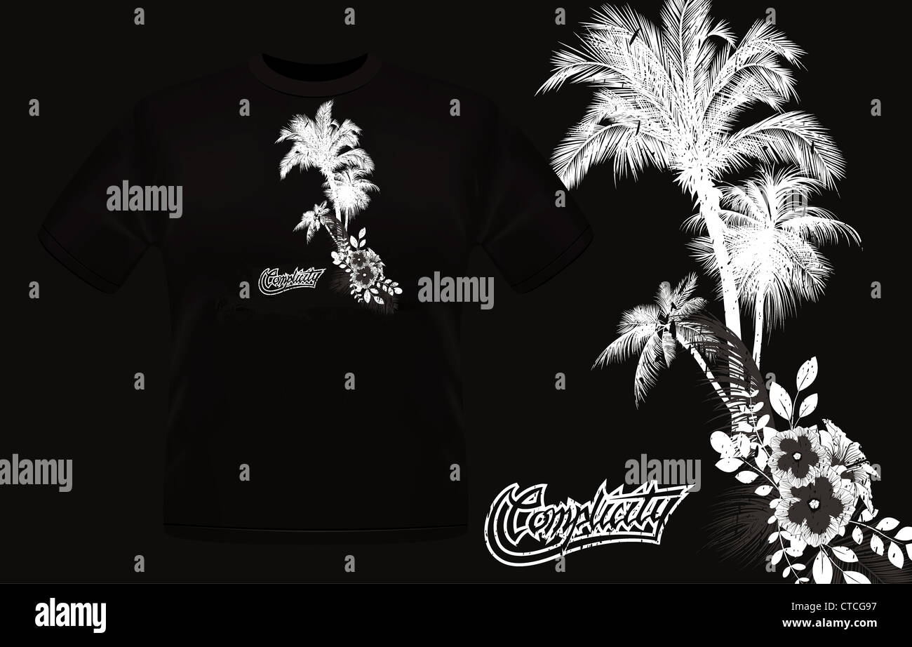 vector summer t-shirt design with palm trees Stock Photo - Alamy