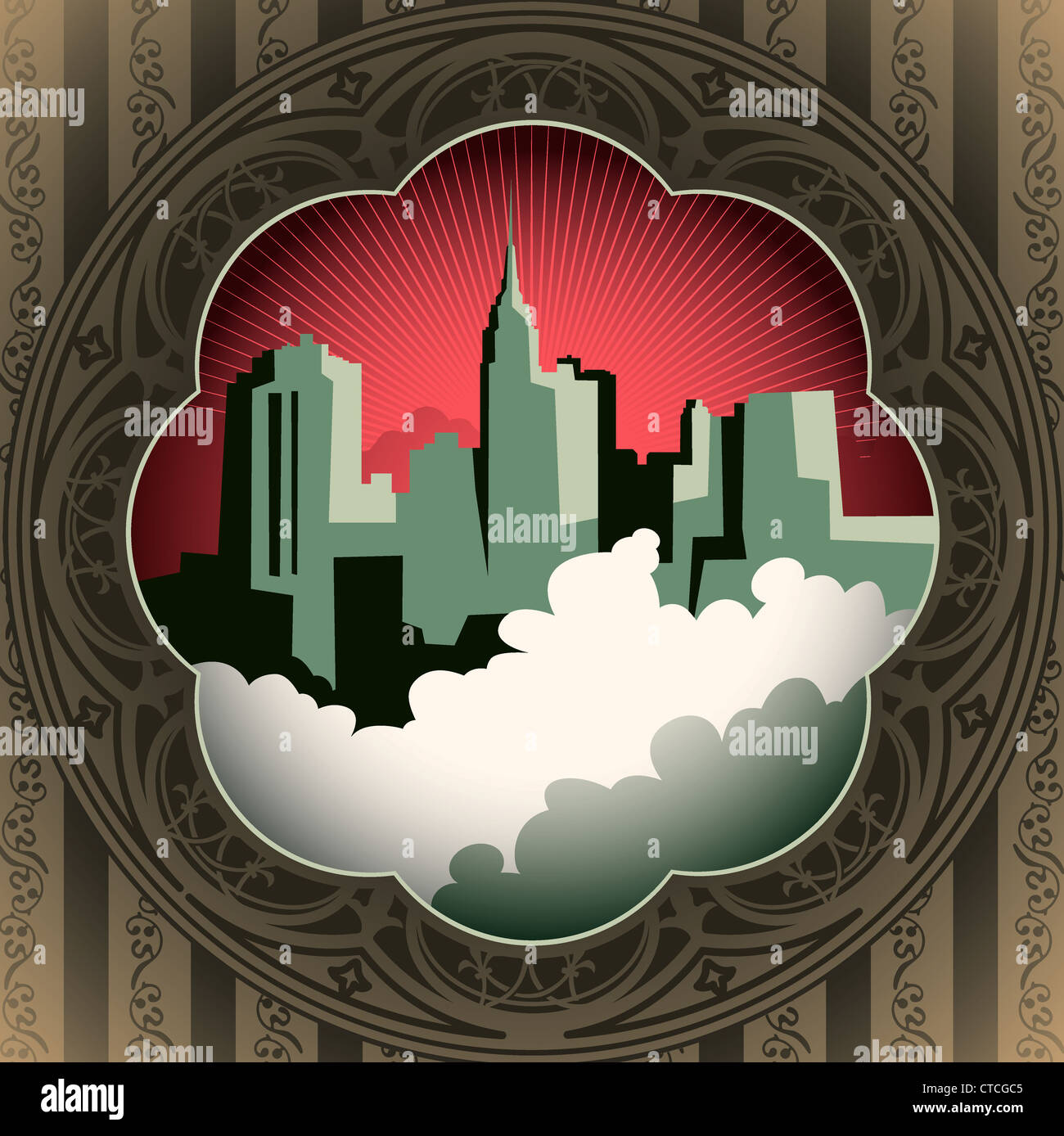 Vintage background with stylized city panorama Stock Photo - Alamy