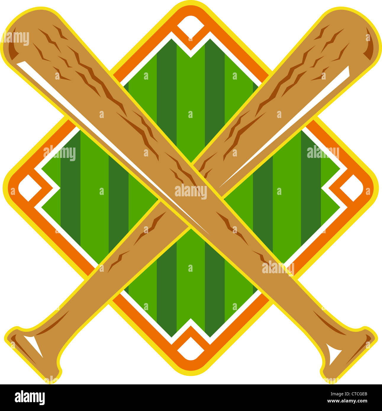 Illustration of a baseball diamond with crossed bat done in retro style ...
