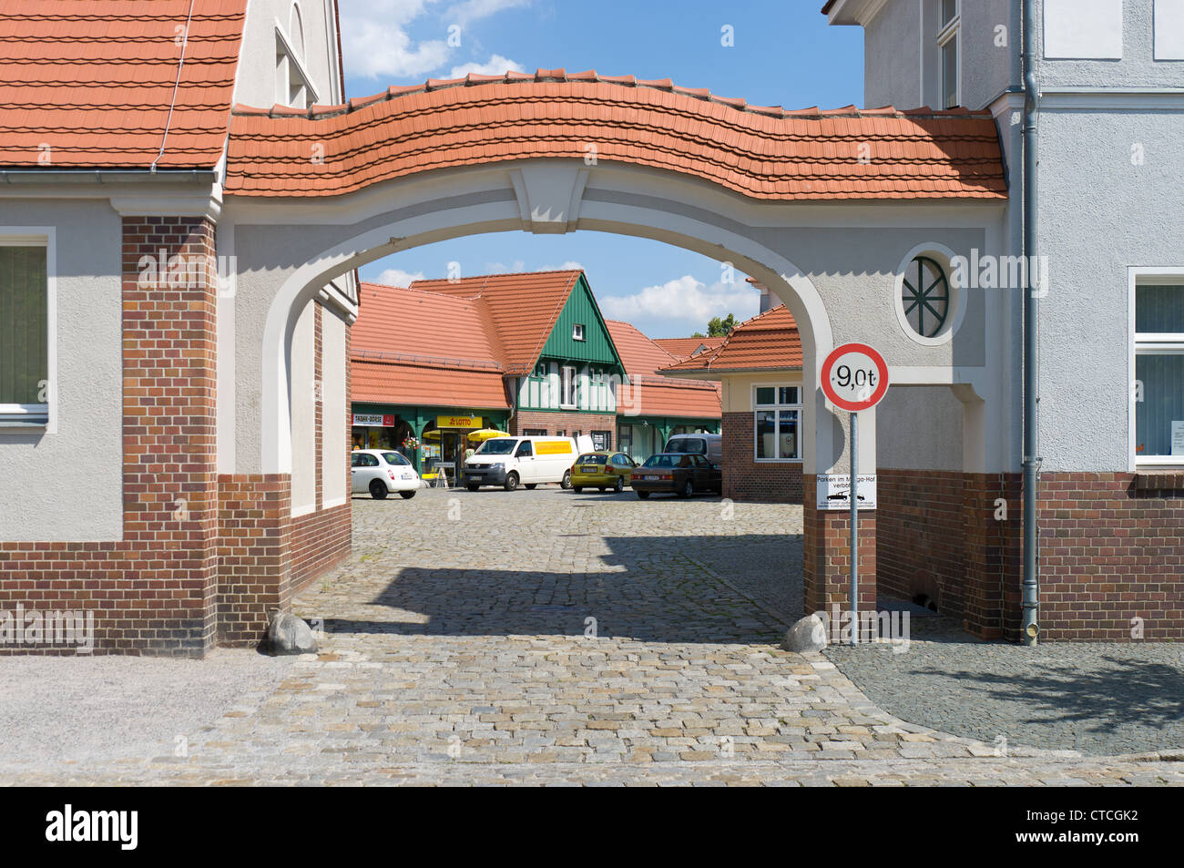The old architecture Margahof. District Senftenberg, Brieske. Germany ...