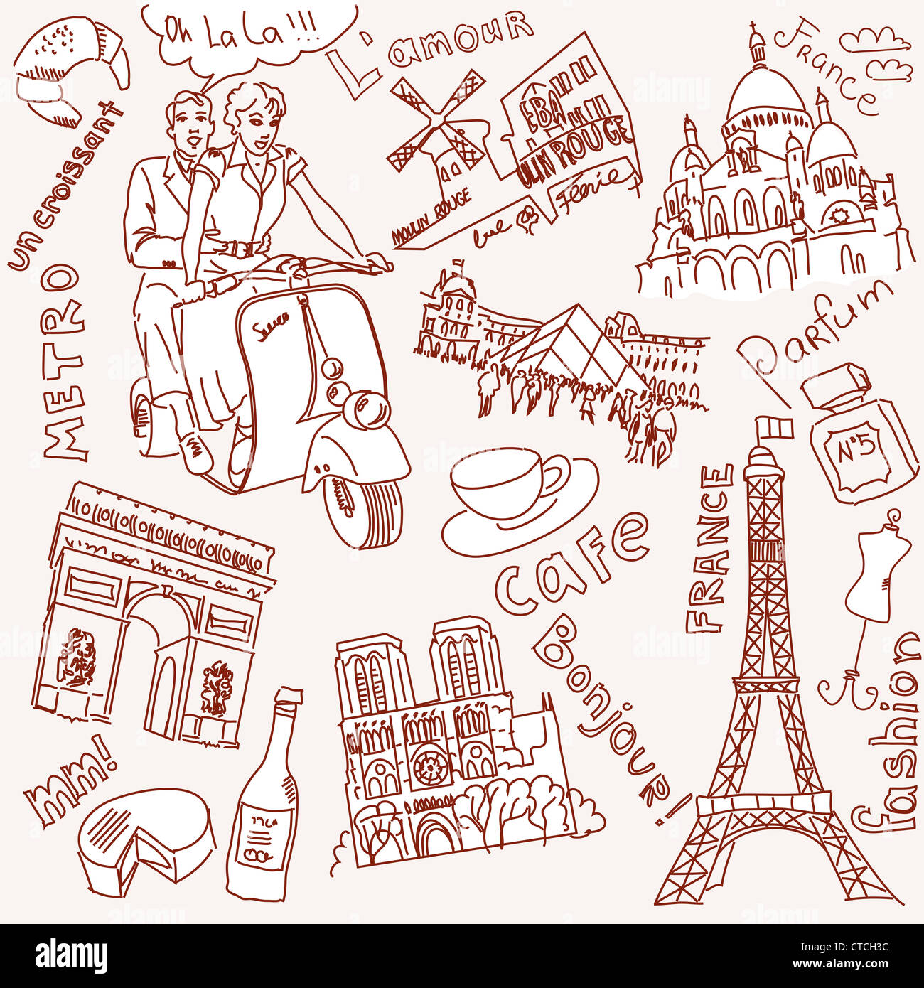 Sightseeing in Paris doodles Stock Photo - Alamy