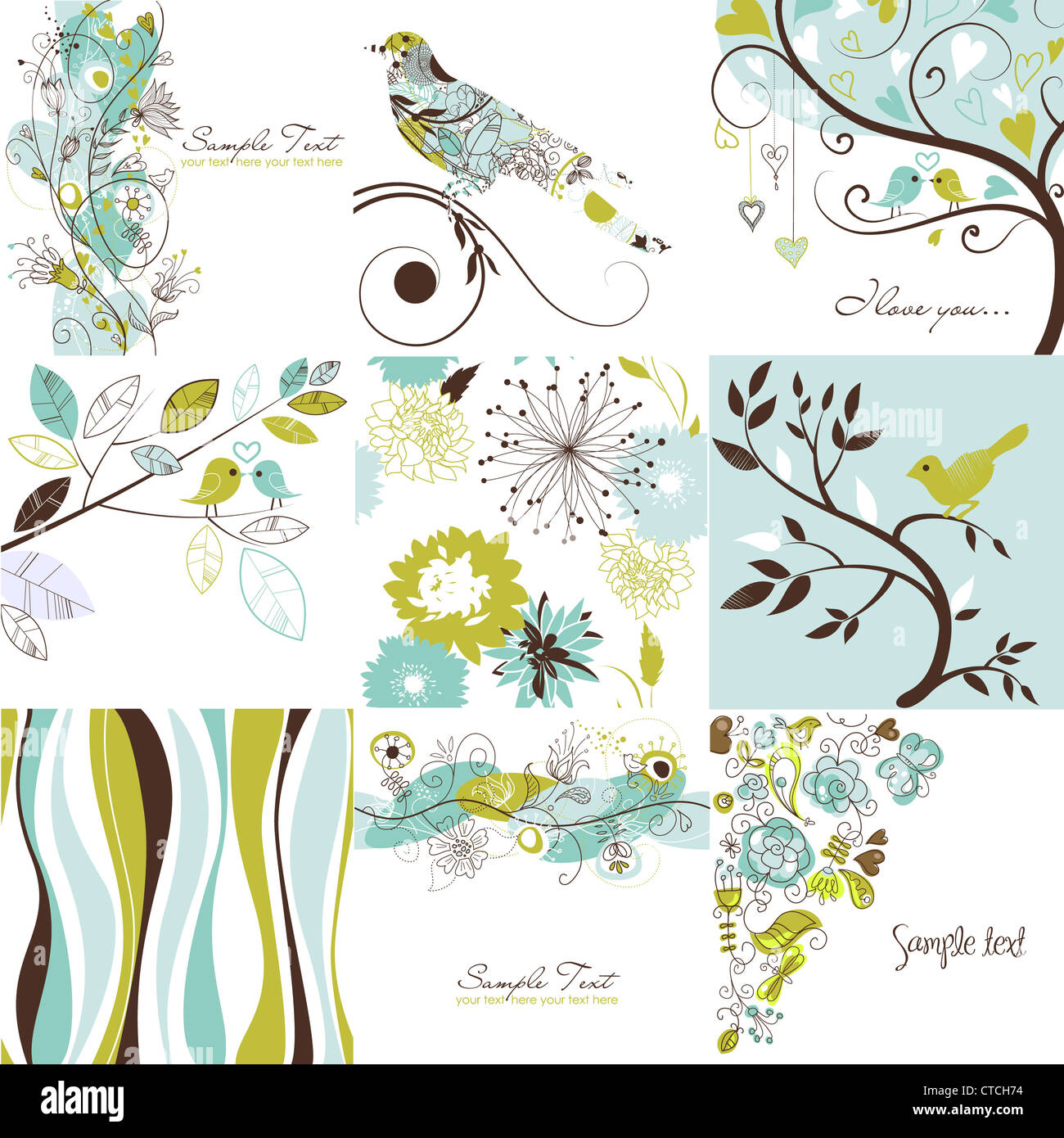 Set of cute floral greeting cards Stock Photo - Alamy