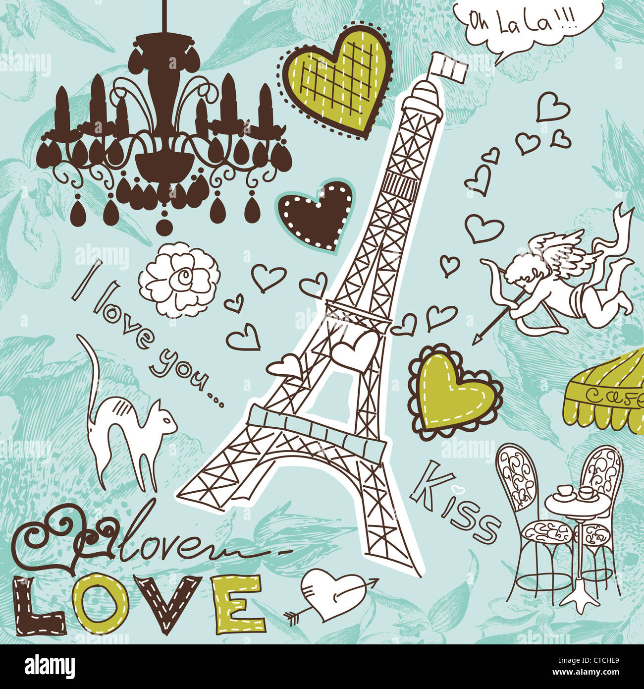 LOVE in Paris doodles Stock Photo - Alamy
