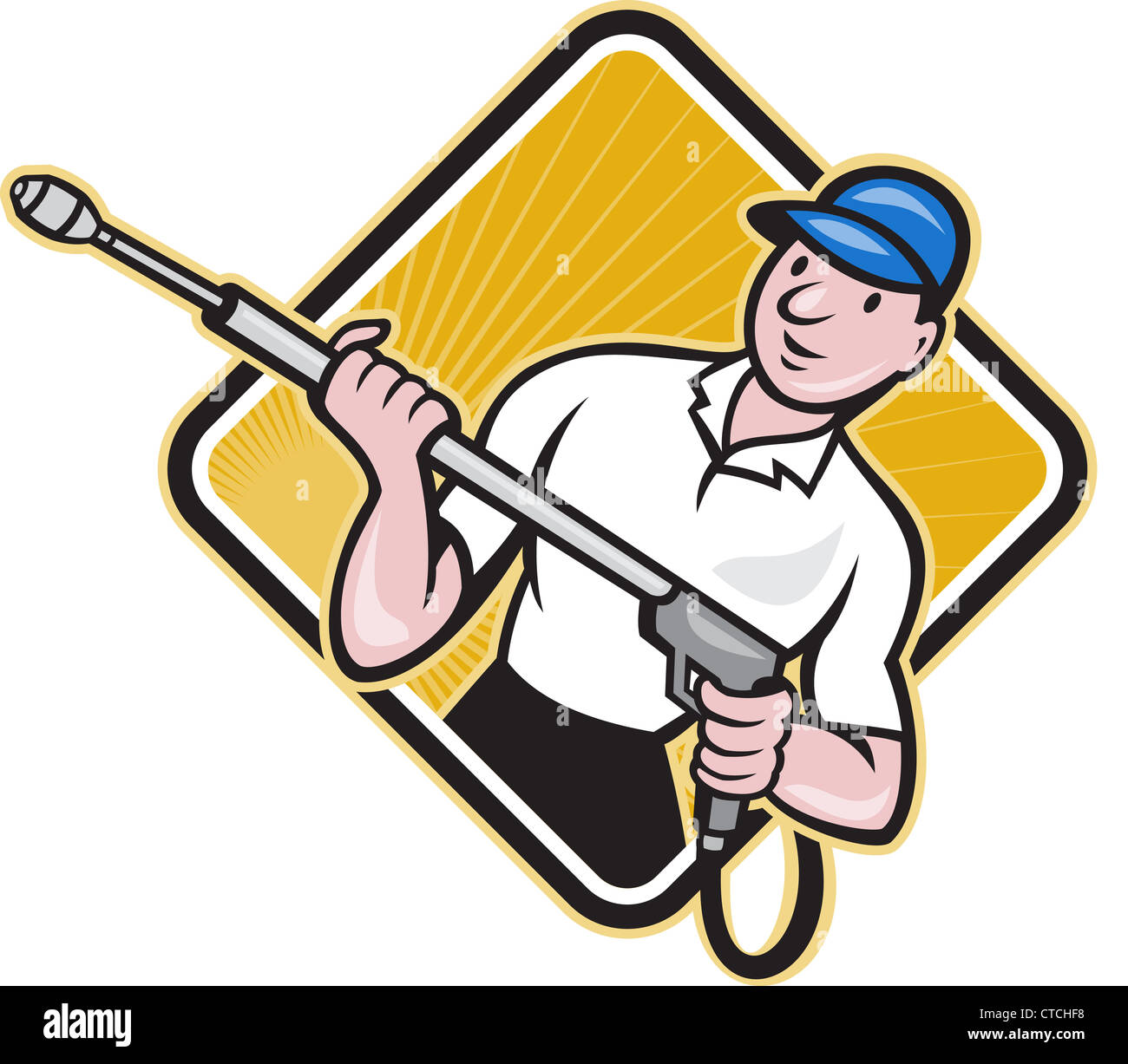 Illustration of a worker with water blaster pressure power washing ...