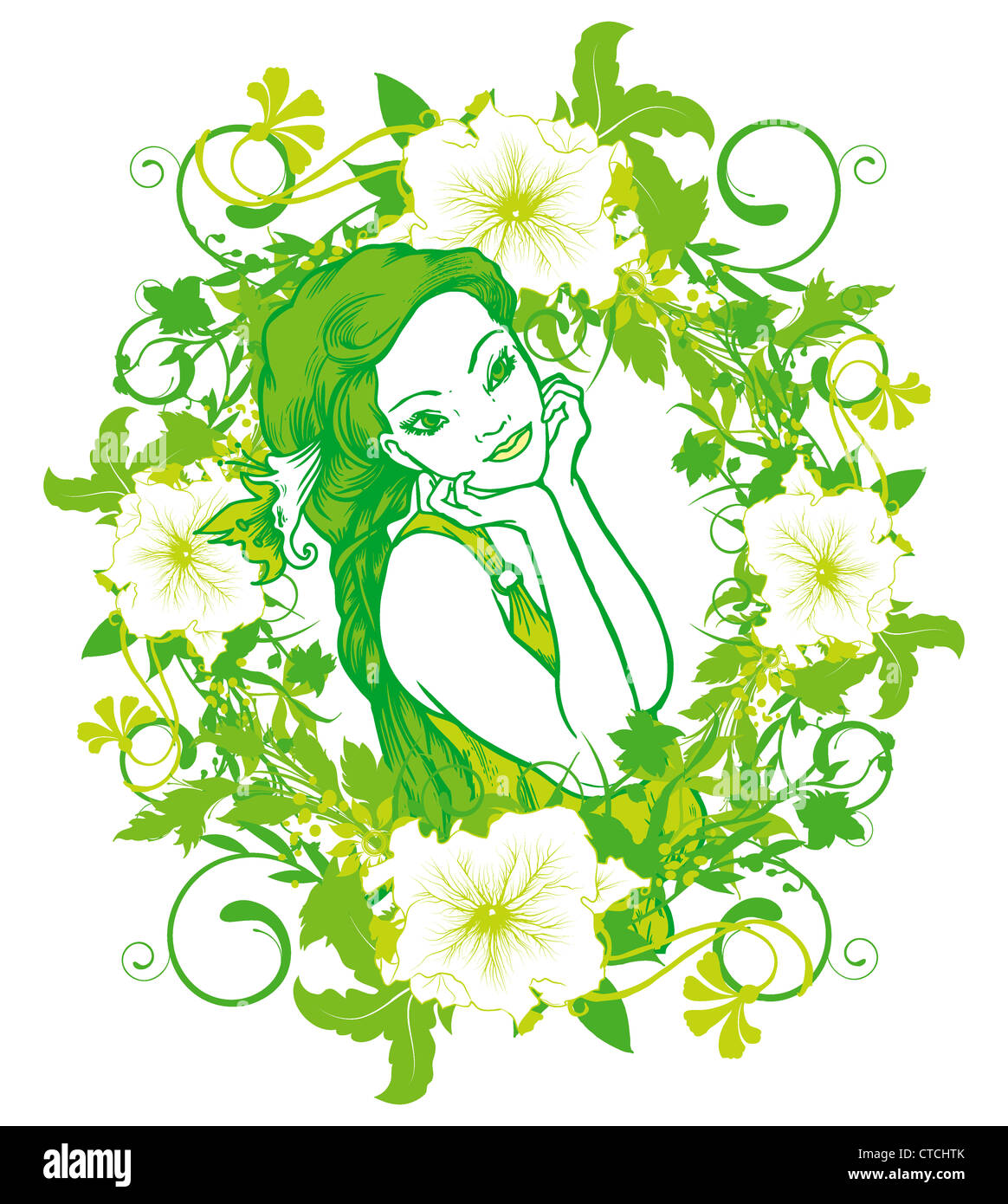 girl with floral vector illustration Stock Photo - Alamy
