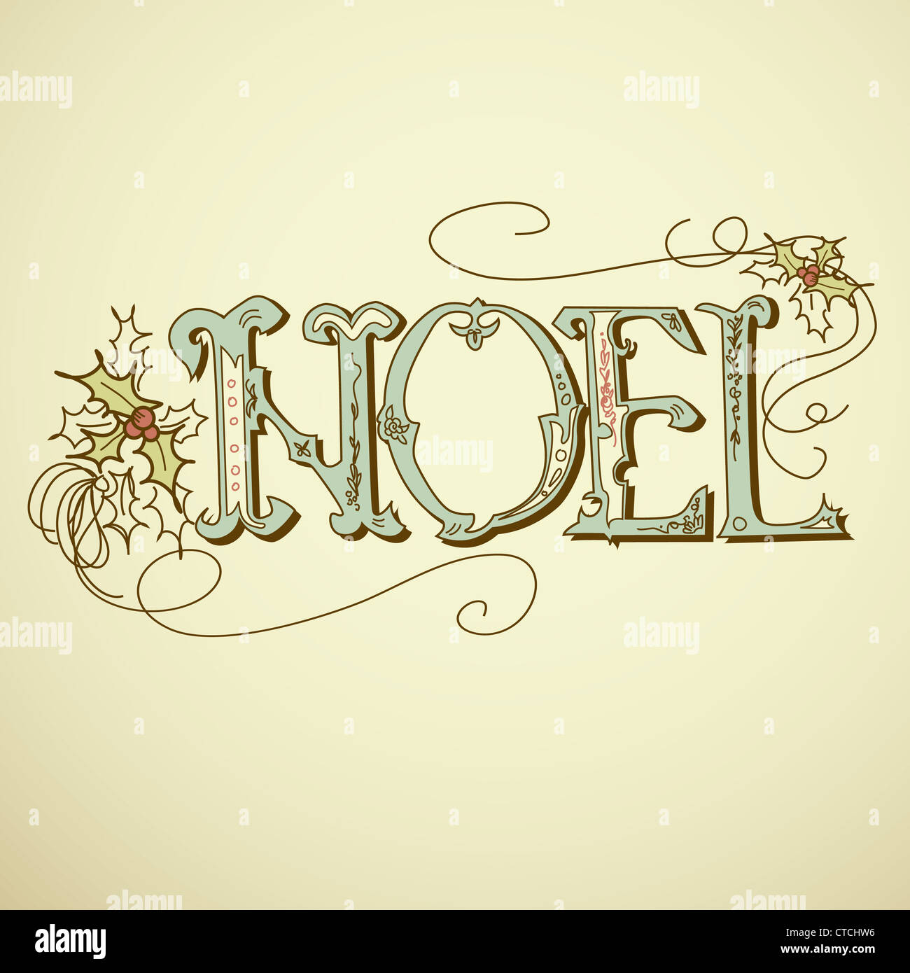 Vintage Christmas Card. NOEL lettering Stock Photo - Alamy
