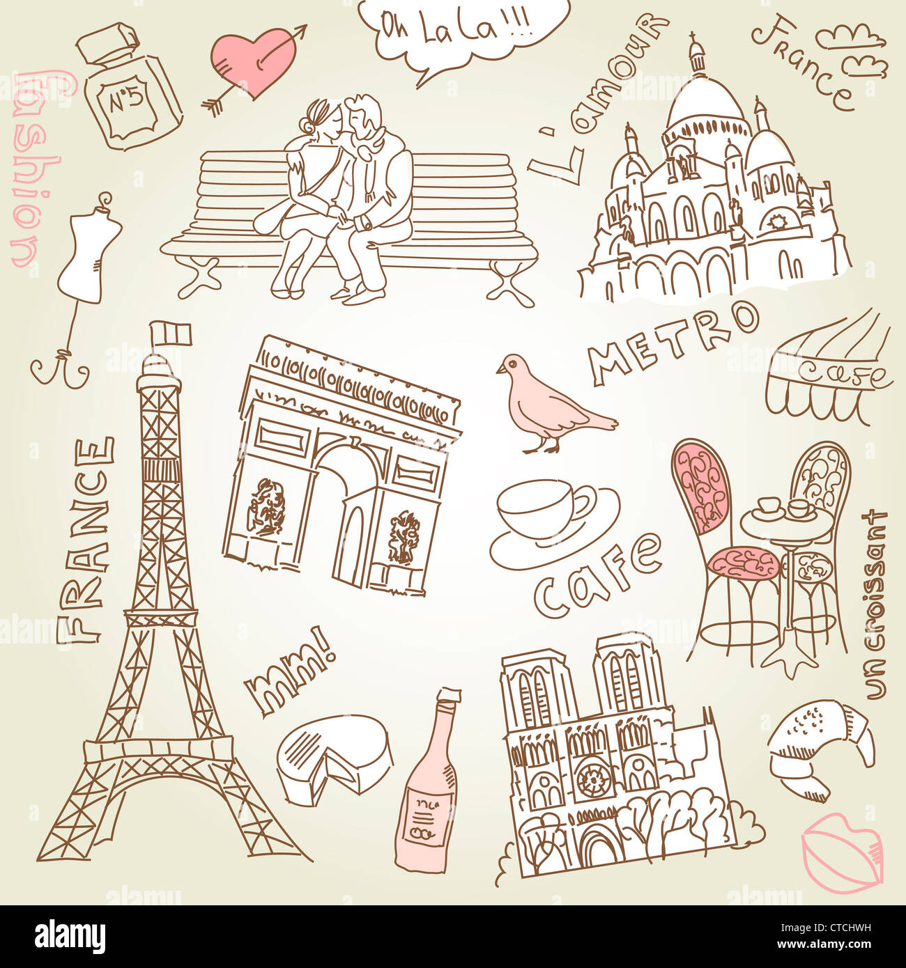love in paris doodles Stock Photo - Alamy