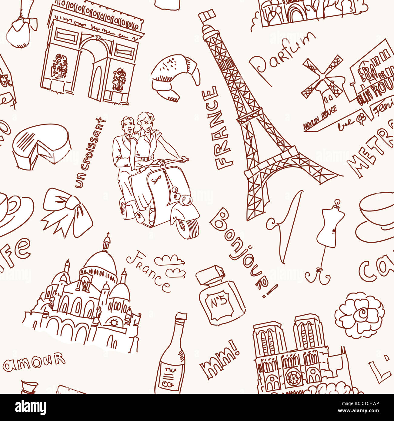 Sightseeing in Paris doodles Stock Photo - Alamy