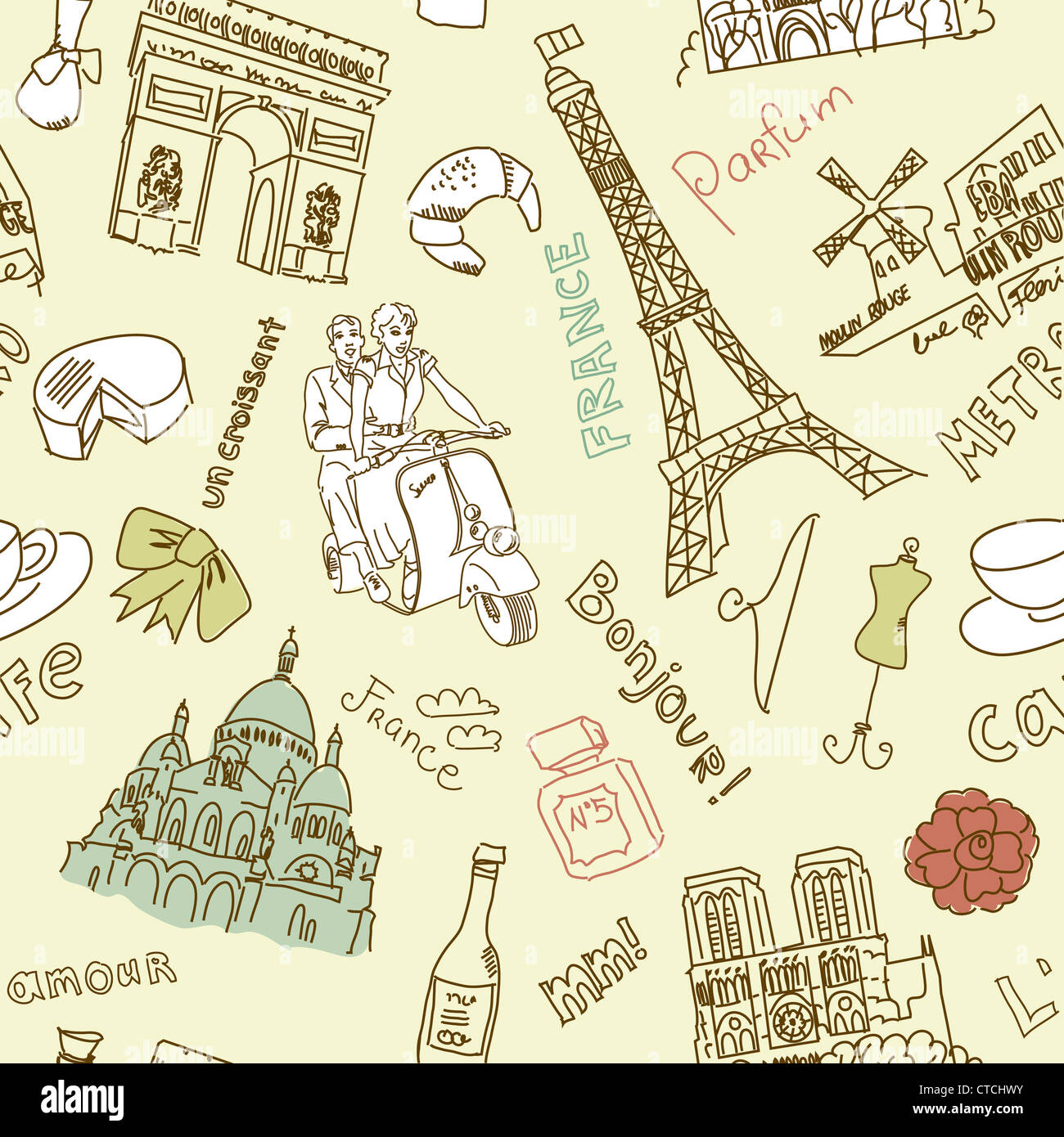 Sightseeing in Paris doodles Stock Photo - Alamy