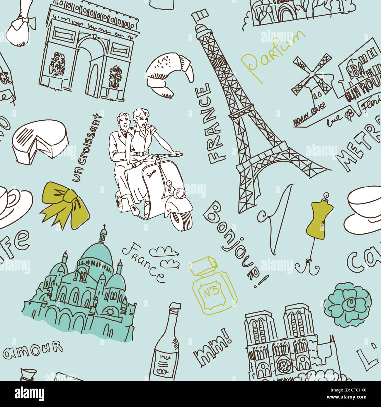 Sightseeing in Paris doodles Stock Photo - Alamy