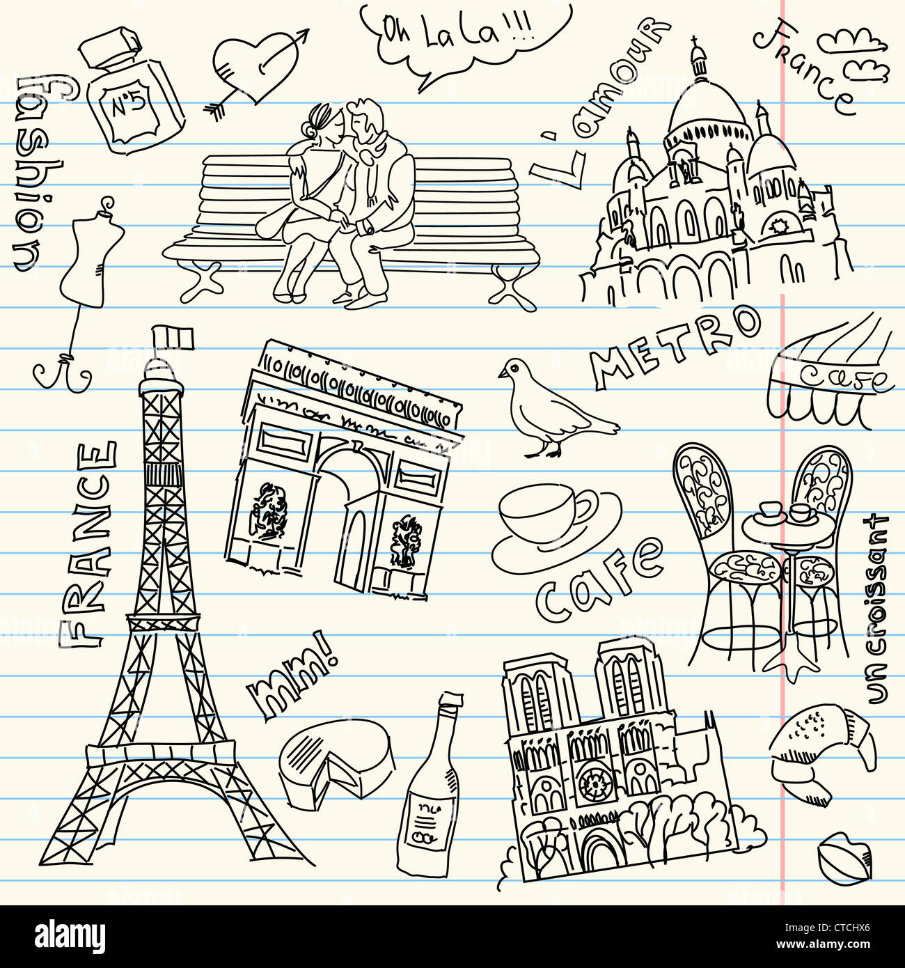 sightseeing in paris doodles Stock Photo - Alamy