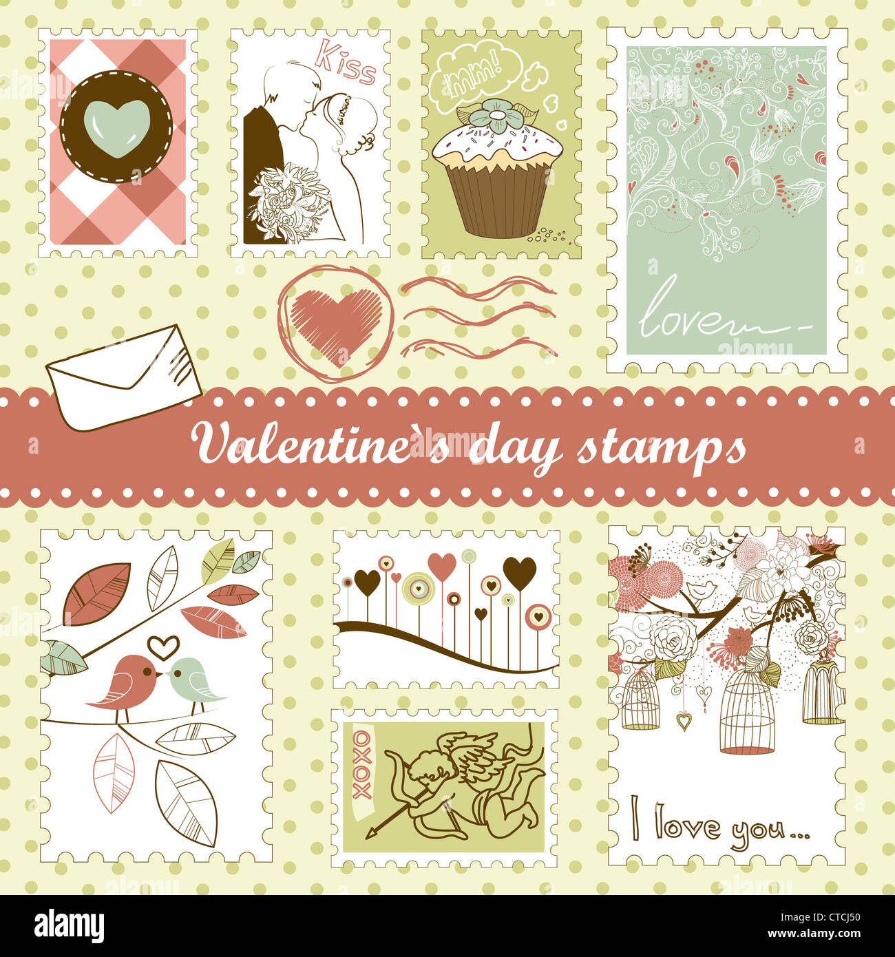set of valentine`s day stamps Stock Photo - Alamy