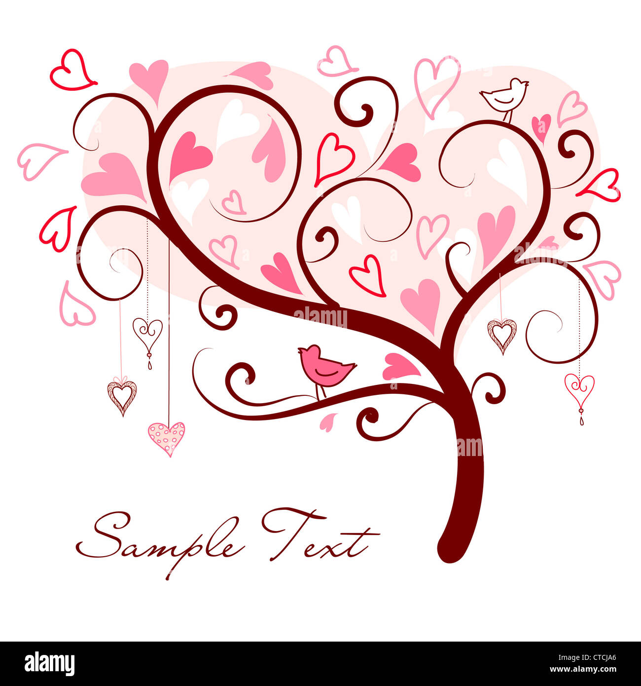 stylized love tree made of hearts with two birds Stock Photo - Alamy