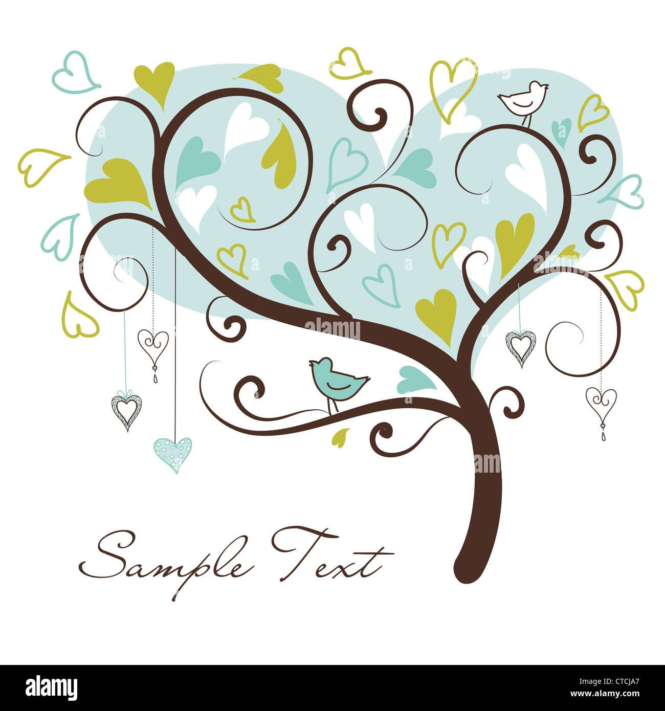 stylized love tree made of hearts with two birds Stock Photo - Alamy