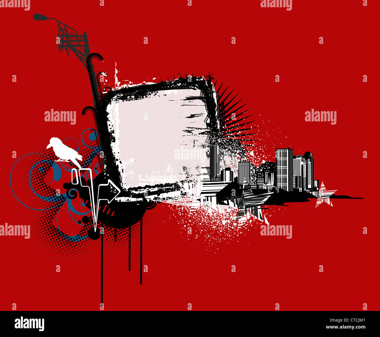 Vector illustration of red urban background with Design elements over ...