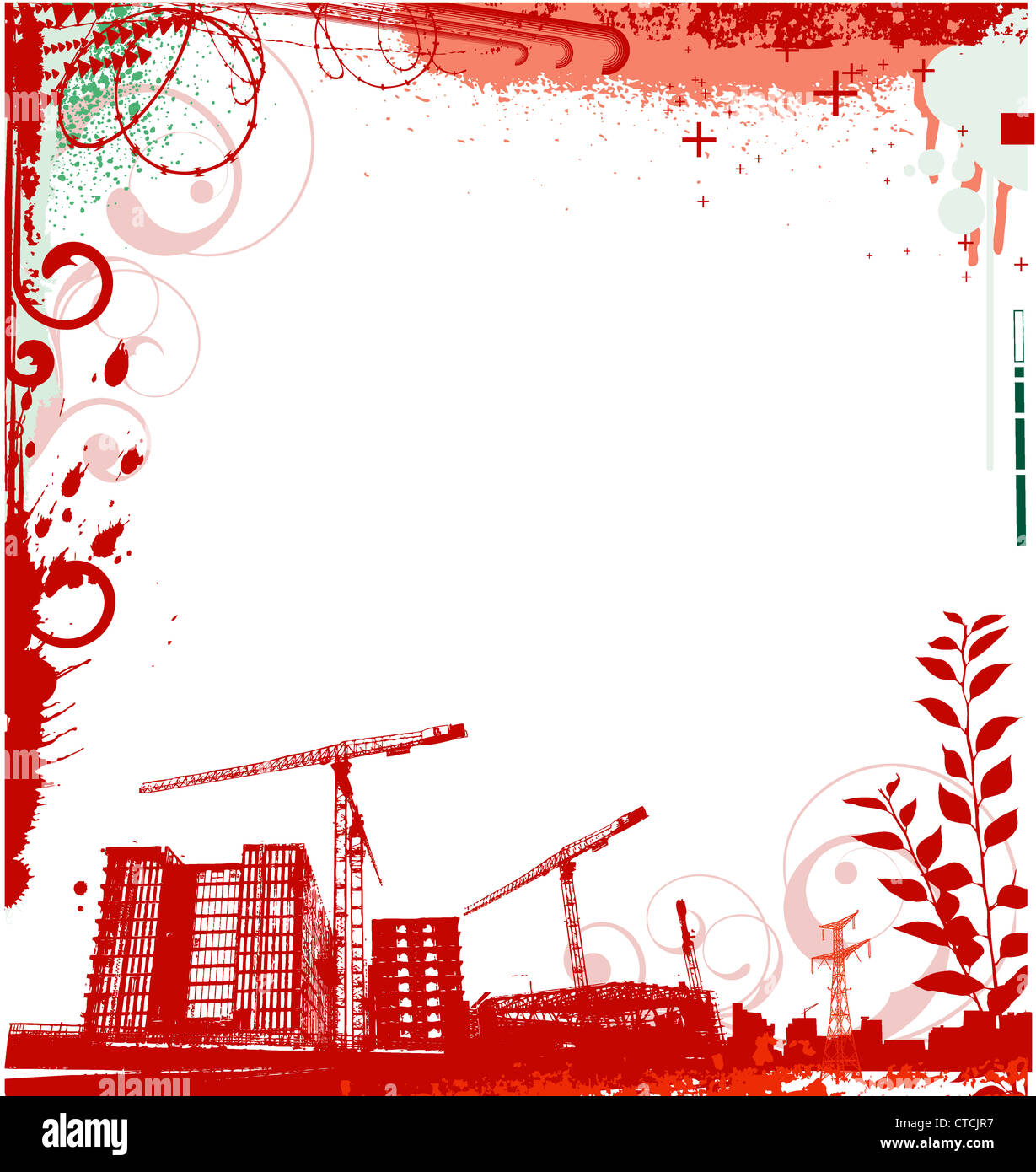 Vector illustration of red style background with grunge stained urban ...