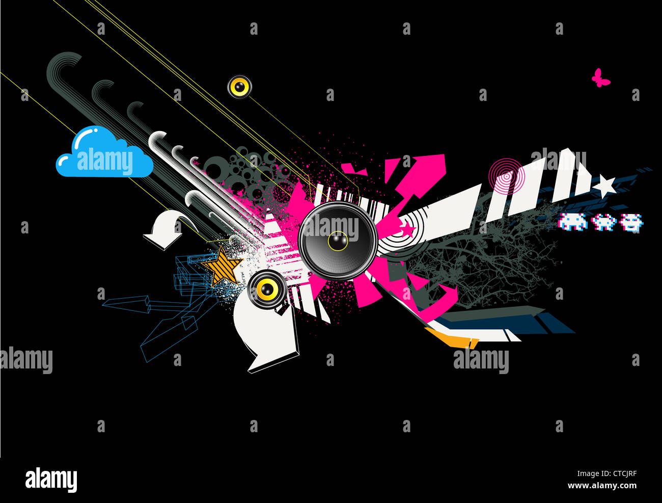 Vector illustration of abstract party design with urban music scene ...