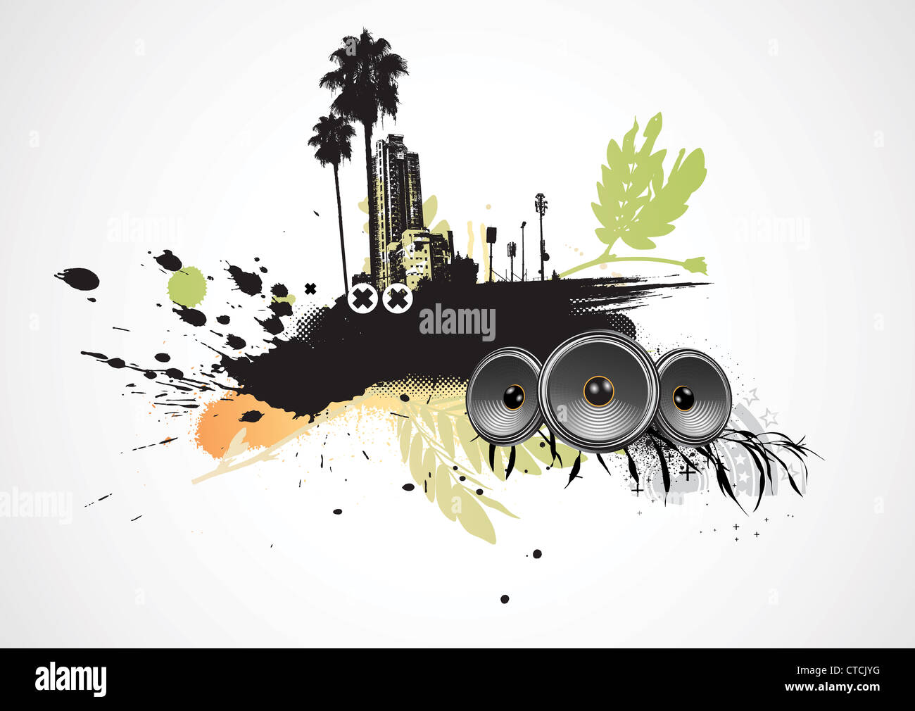 Vector illustration of styled musical urban background Stock Photo - Alamy