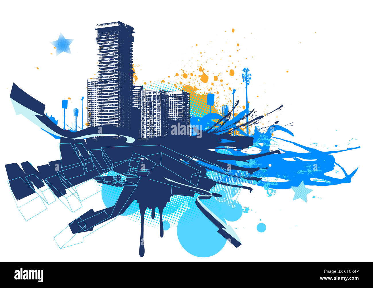Vector illustration of urban background with grunge stained Design ...