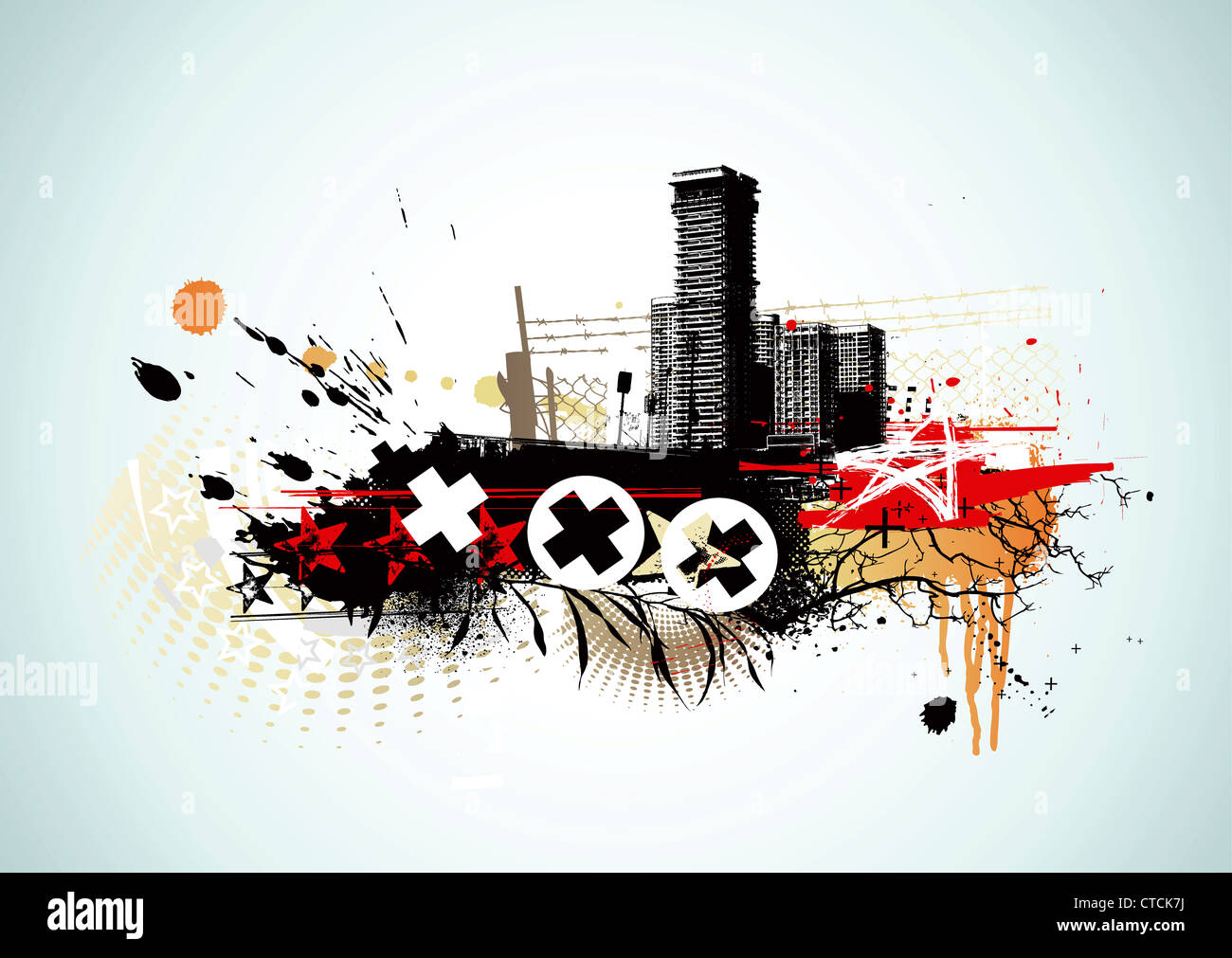 Vector illustration of urban background with grunge stained Design ...