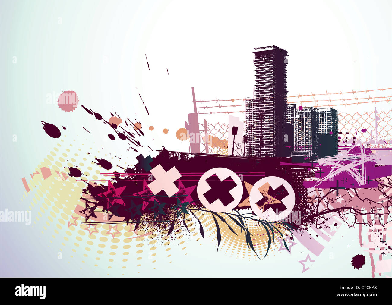 Vector illustration of urban background with grunge stained Design ...