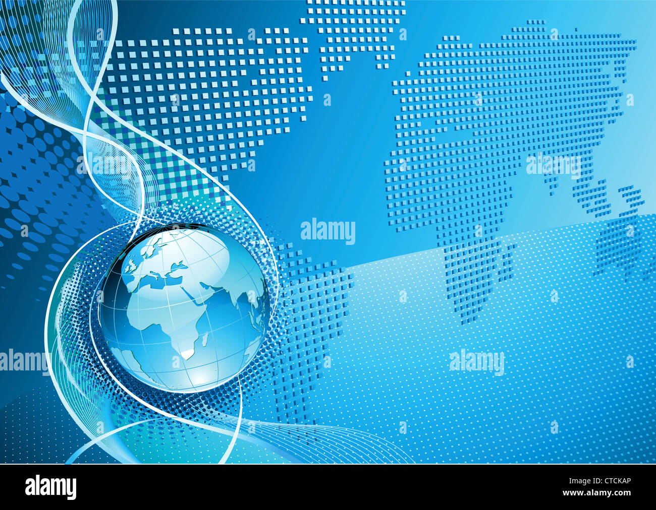 Vector illustration of blue abstract Background with Glossy Globe and ...