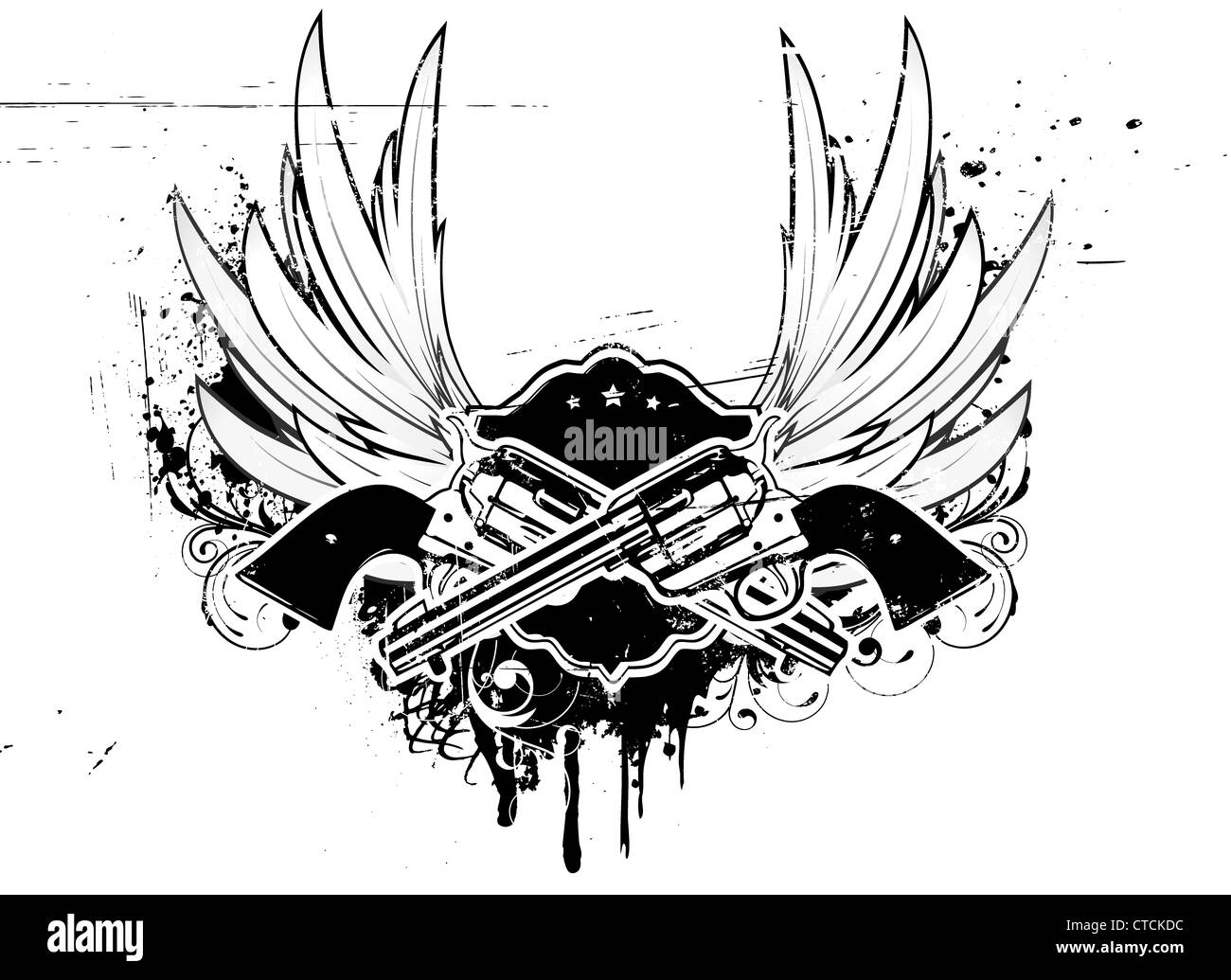 Vector illustration of Two cowboy revolver guns with shield on the ...