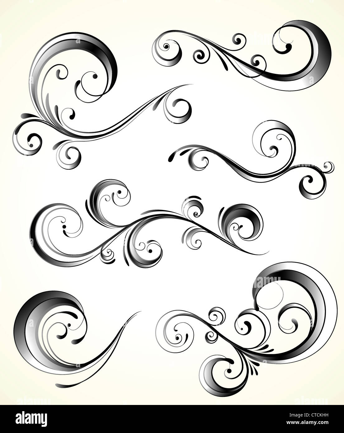 Vector illustration set of swirling flourishes decorative floral ... Vector illustration set of swirling flourishes decorative floral ...