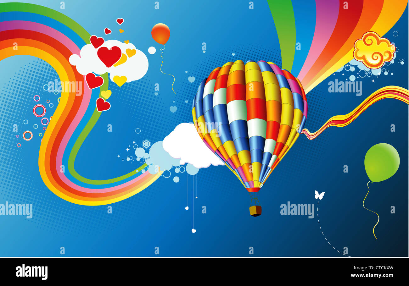 Vector illustration Colorful abstract Background funky hot air balloon ...