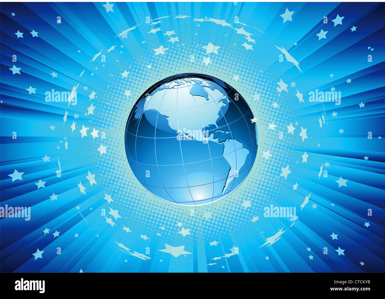 Vector illustration of abstract blue Background with Glossy Earth Globe ...