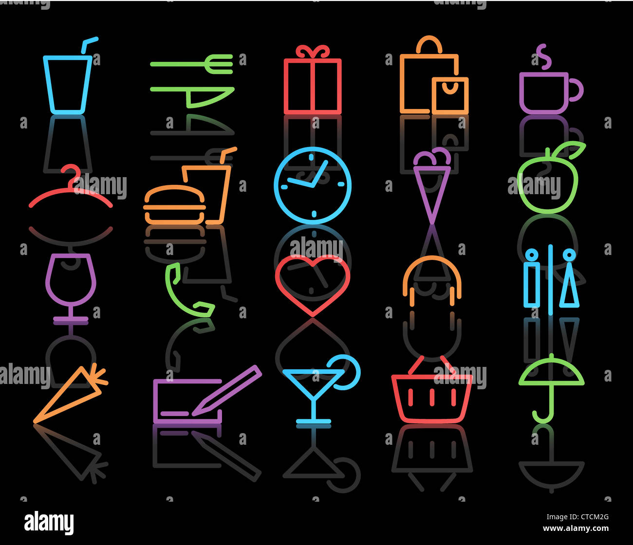 Vector illustration of color neon original style life Icon Set Stock ...