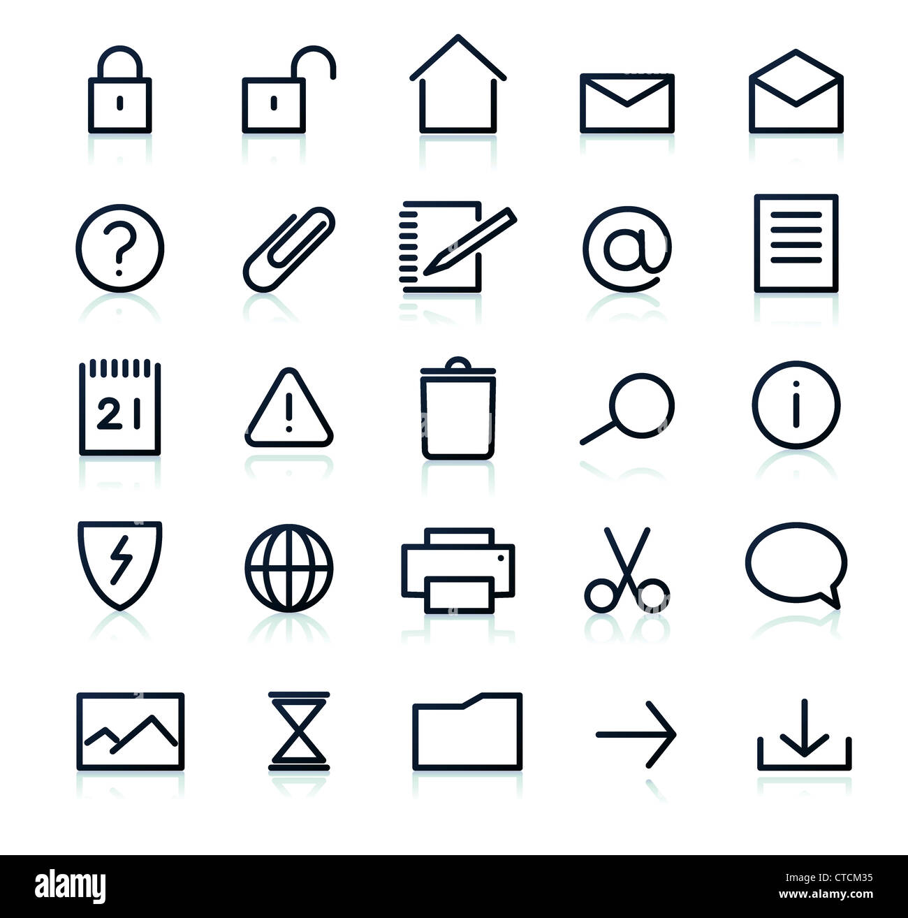 Vector set of elegant simple icons for common computer functions Stock ...
