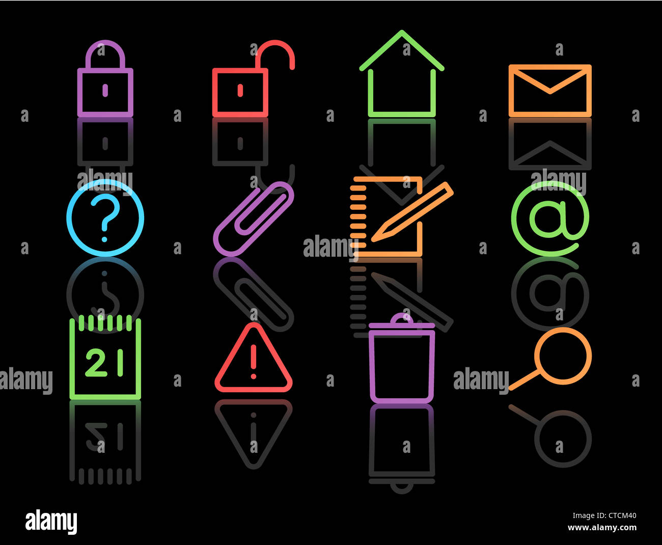 Vector set of elegant neon simple icons for common computer functions ...
