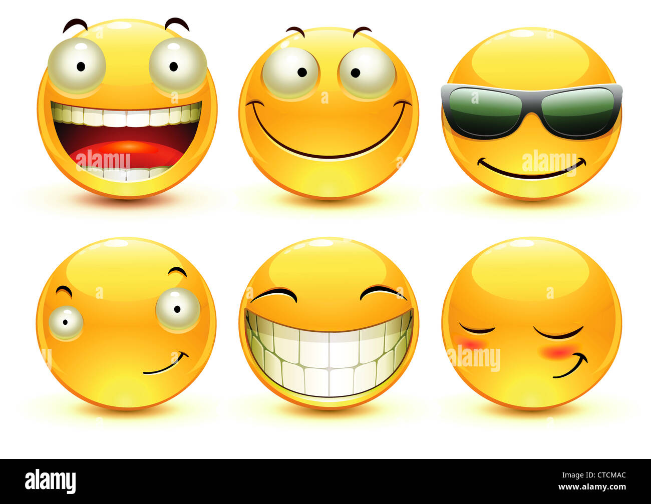 Vector illustration set of cool glossy Single Emoticons Stock Photo - Alamy