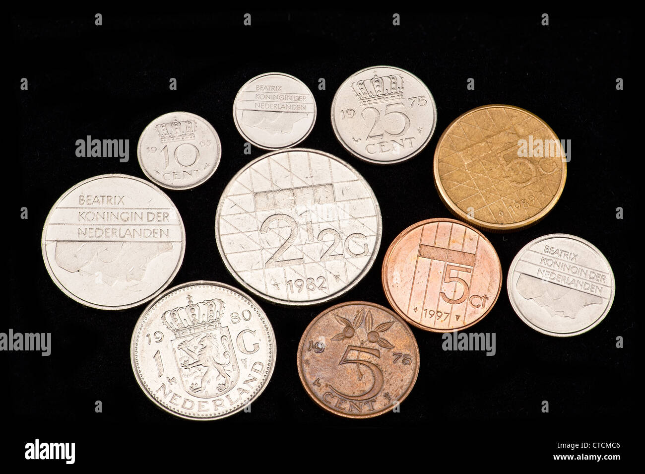 Guilder（Netherlands）on the black background Stock Photo - Alamy