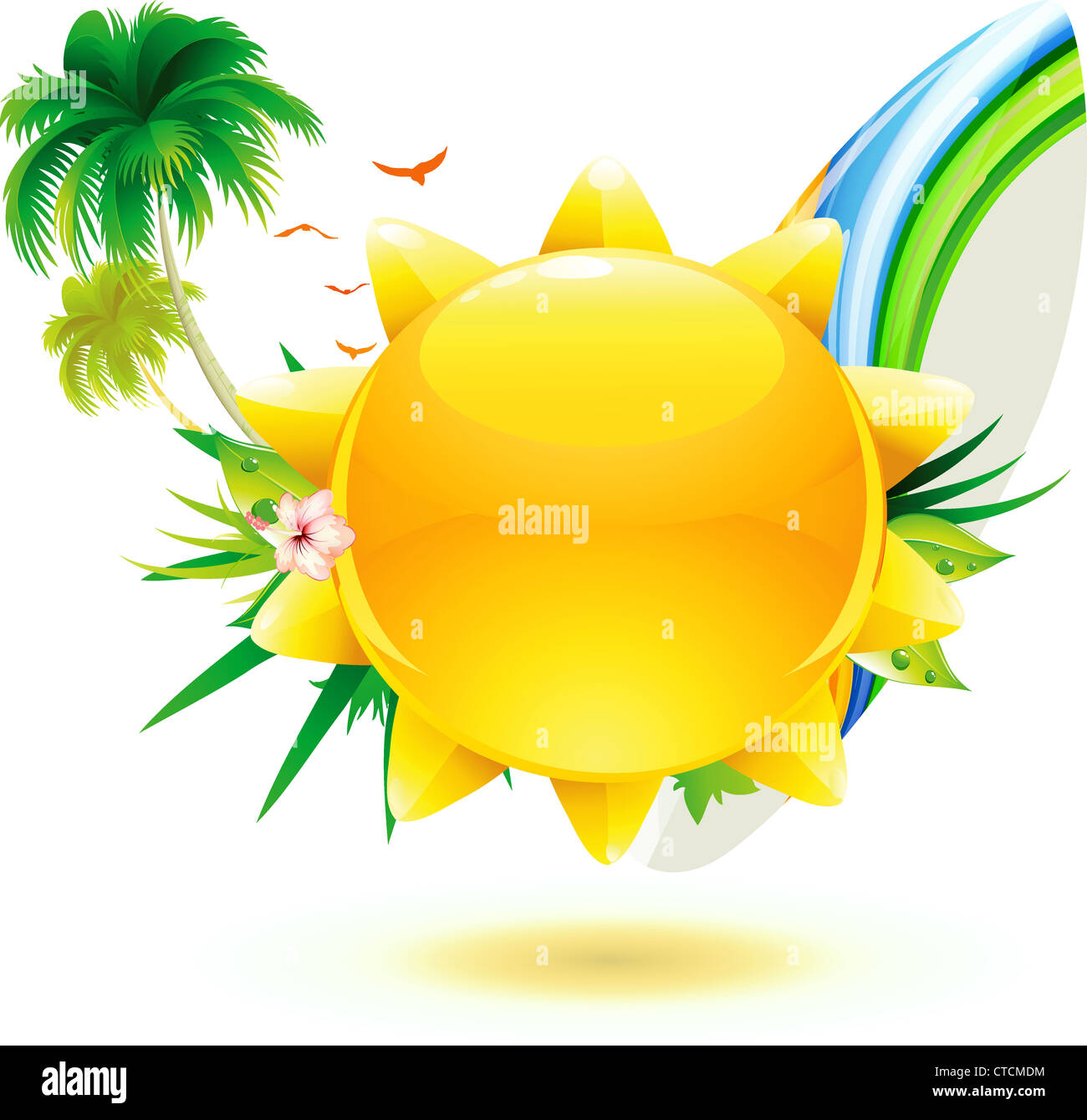 Vector illustration of funky summer background with palm trees ...