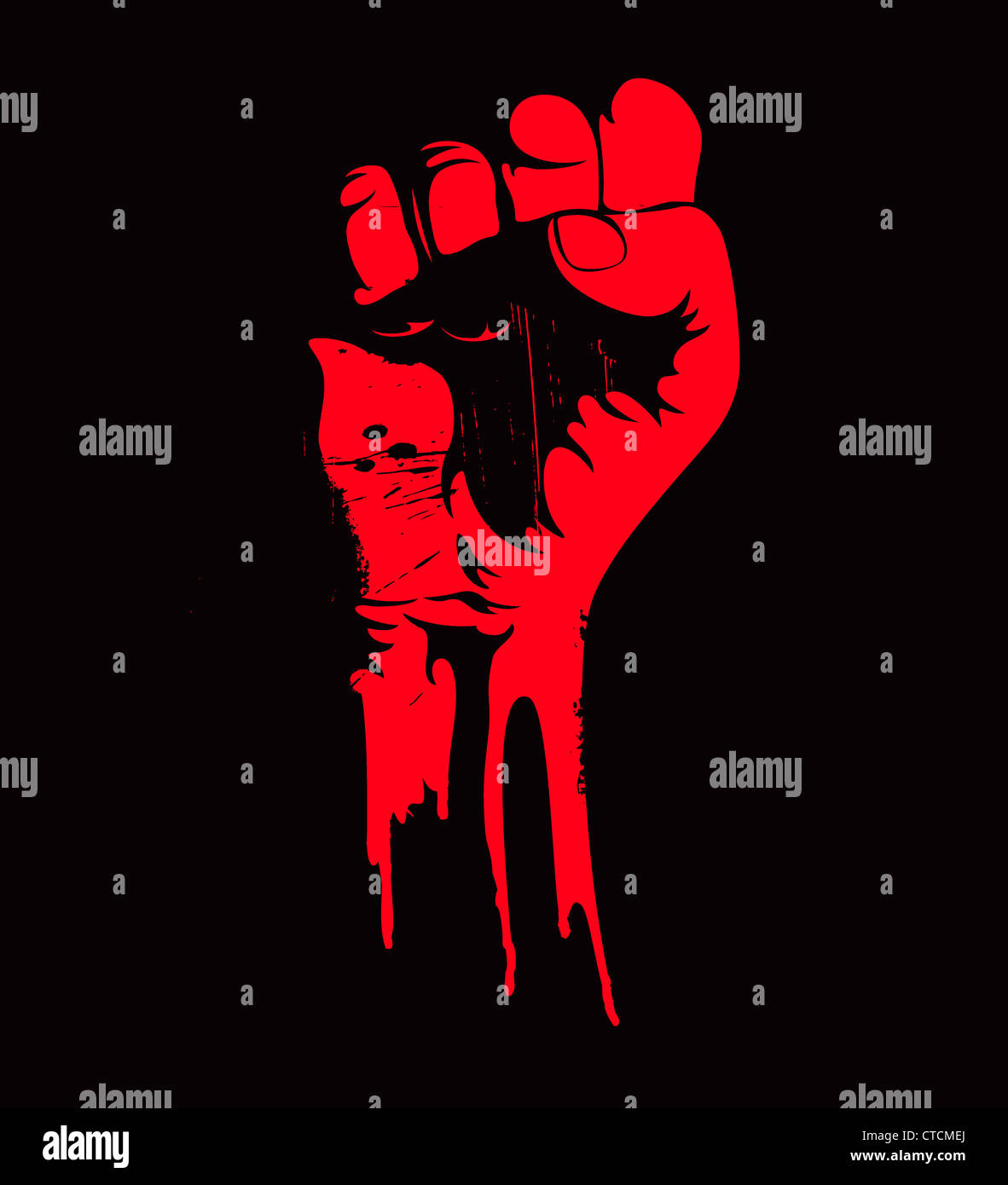 Vector illustration of a blooding clenched fist held high in protest ...