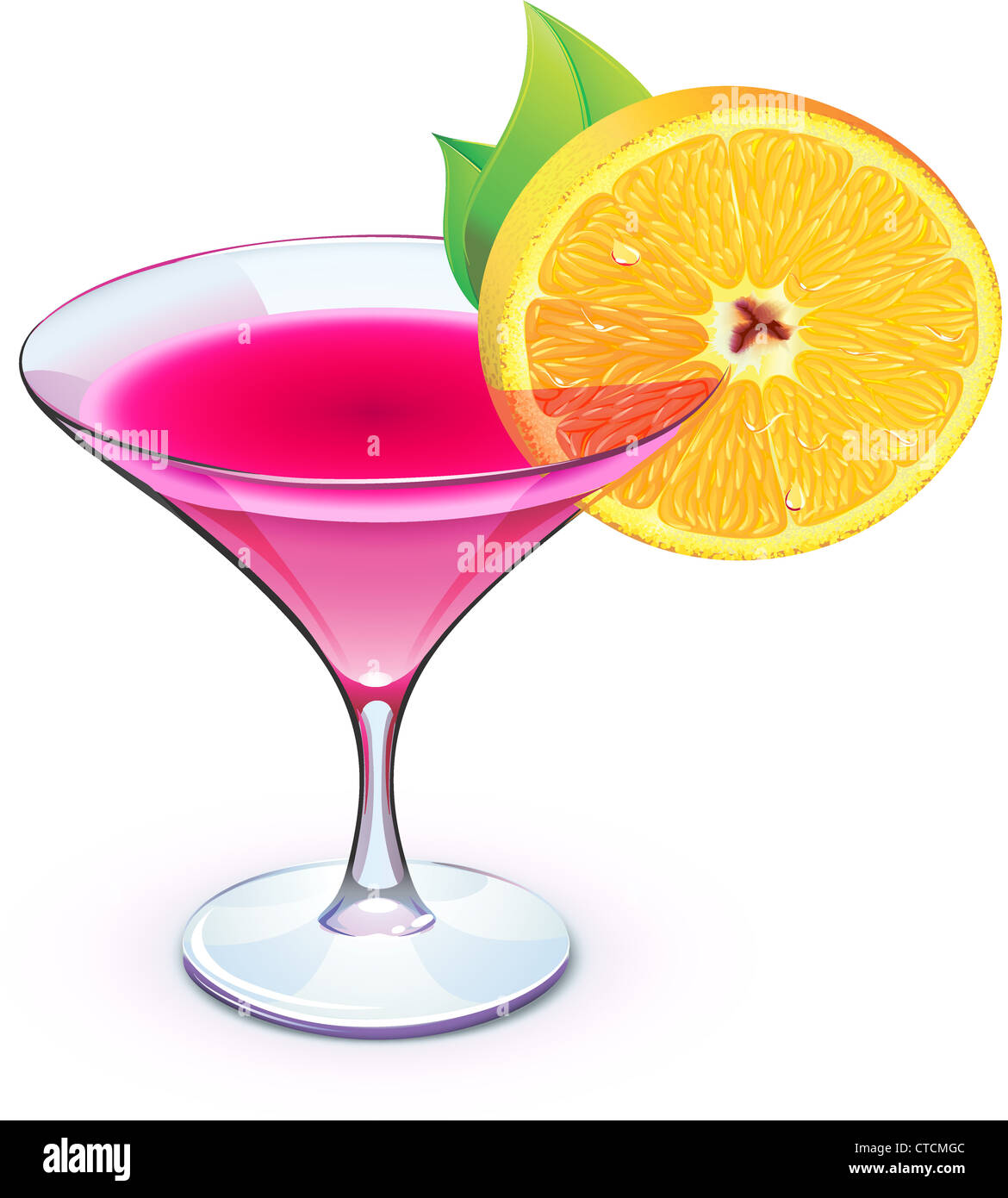 Vector illustration of pink cocktail in a sparkling glass with Orange ...