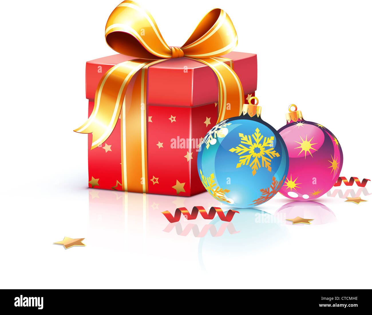 Vector illustration of funky gift box and cool Christmas decorations ...