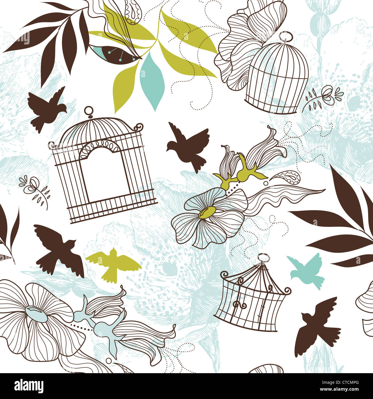 Birds and bird cages. Seamless pattern Stock Photo - Alamy