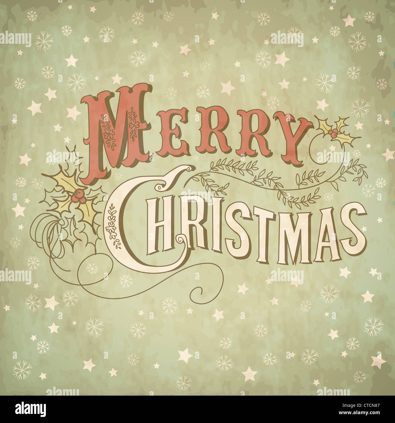 Vintage Christmas Card. Merry Christmas lettering Stock Photo - Alamy