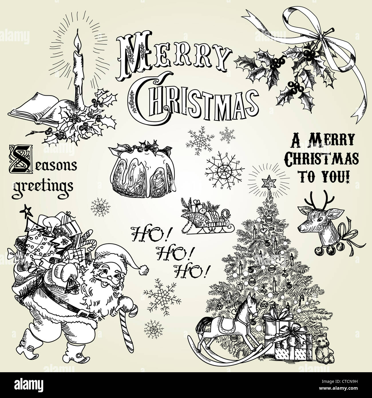 Vintage christmas doodles Stock Photo - Alamy