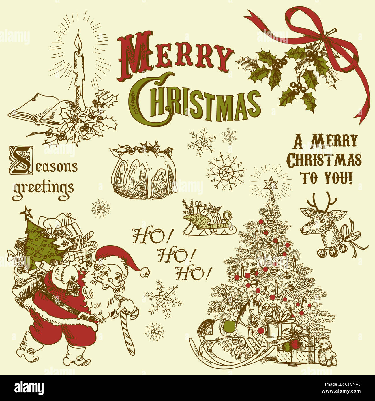 Vintage Christmas doodles Stock Photo - Alamy