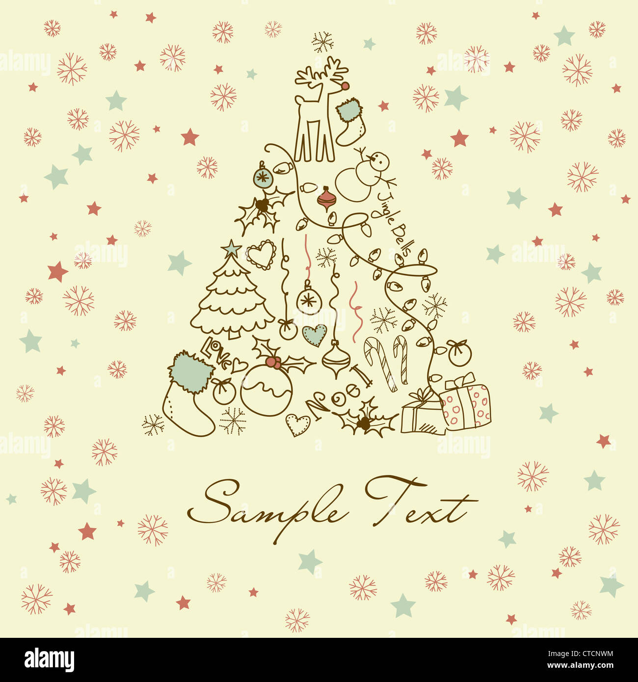Christmas tree made of cartoon holiday symbols Stock Photo - Alamy