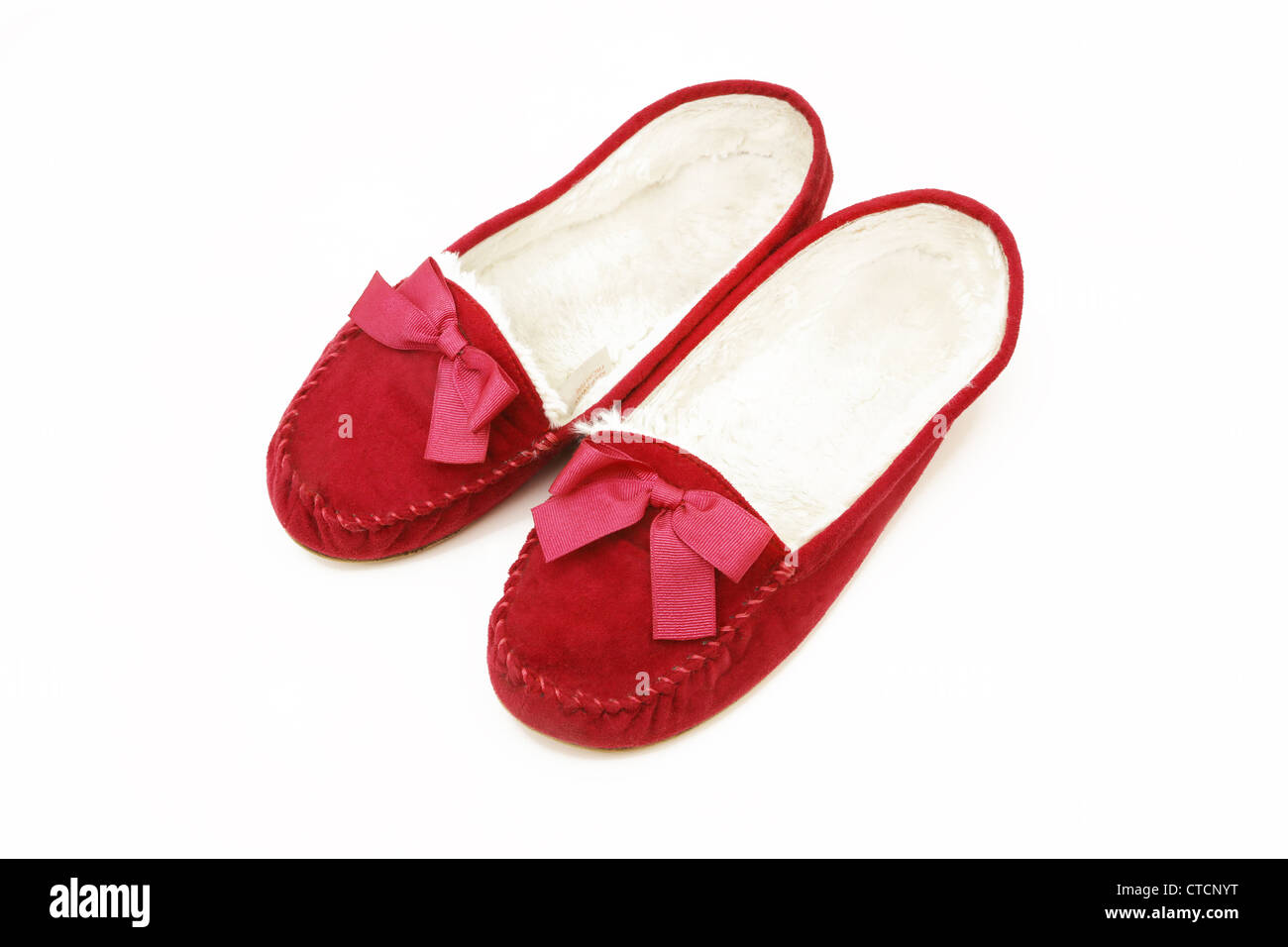 Red Slippers With Bow Stock Photo - Alamy