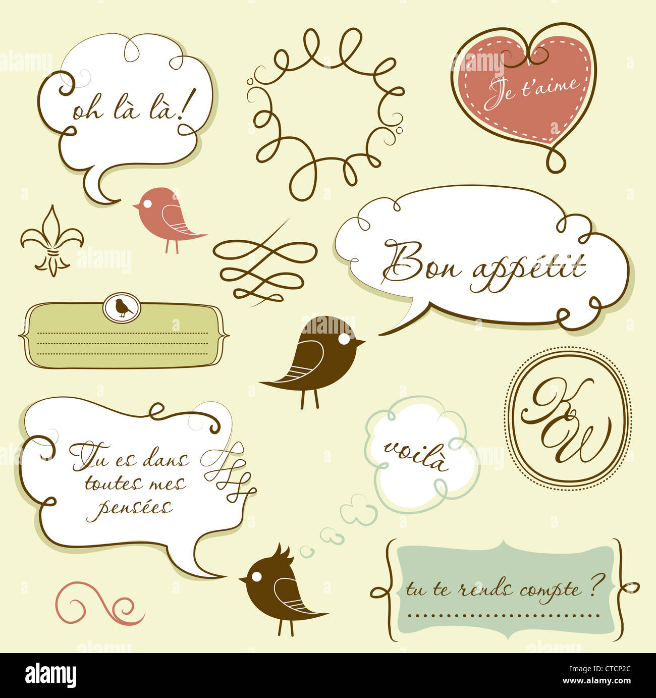 Speech bubbles set in French style Stock Photo - Alamy