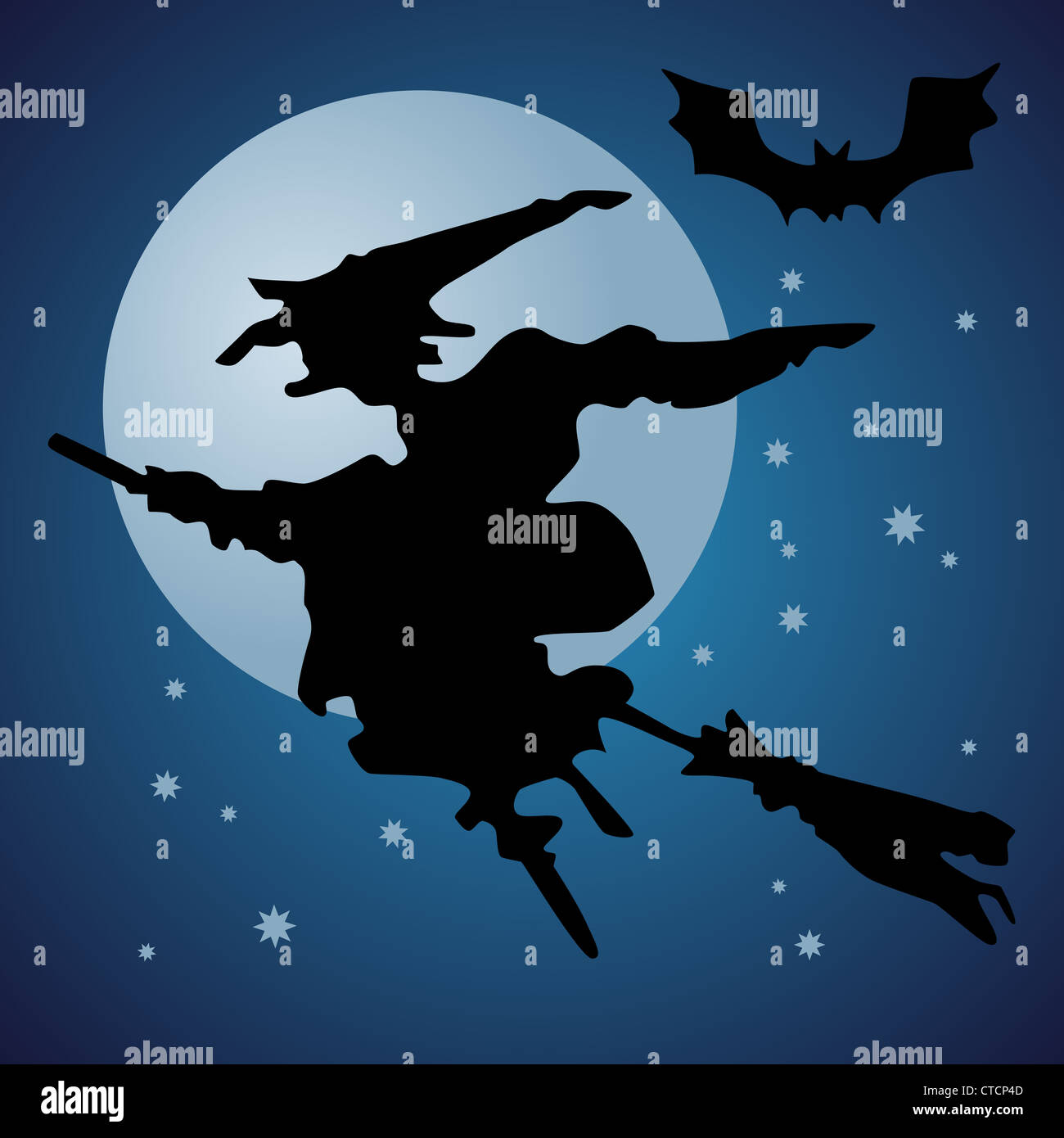 Halloween flying witch and the moon Stock Photo - Alamy