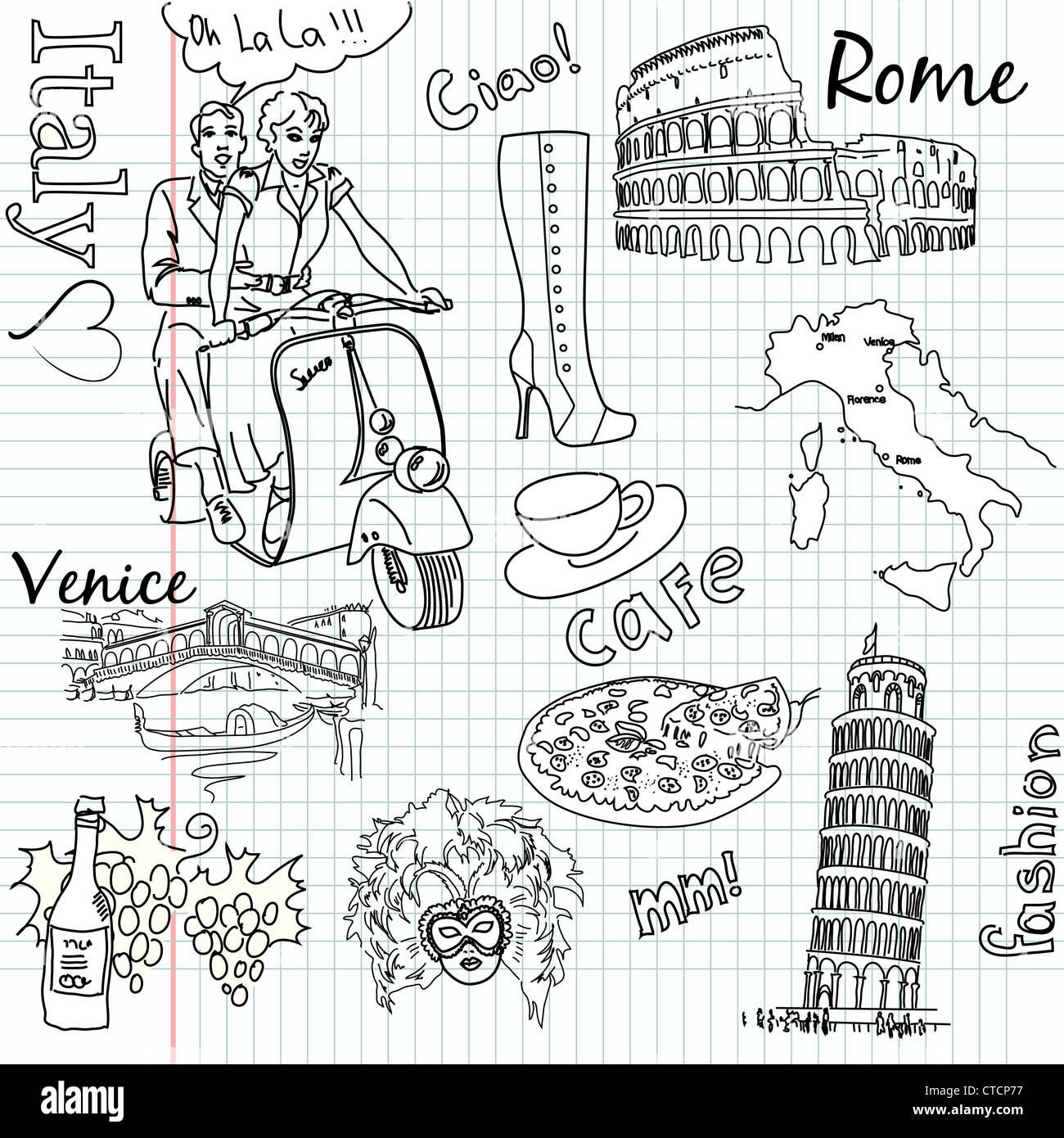 Sightseeing in Italy doodles Stock Photo - Alamy