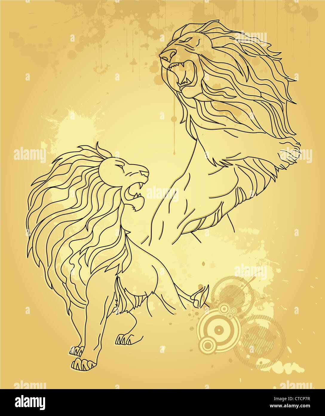 Two vector retro lions Stock Photo - Alamy
