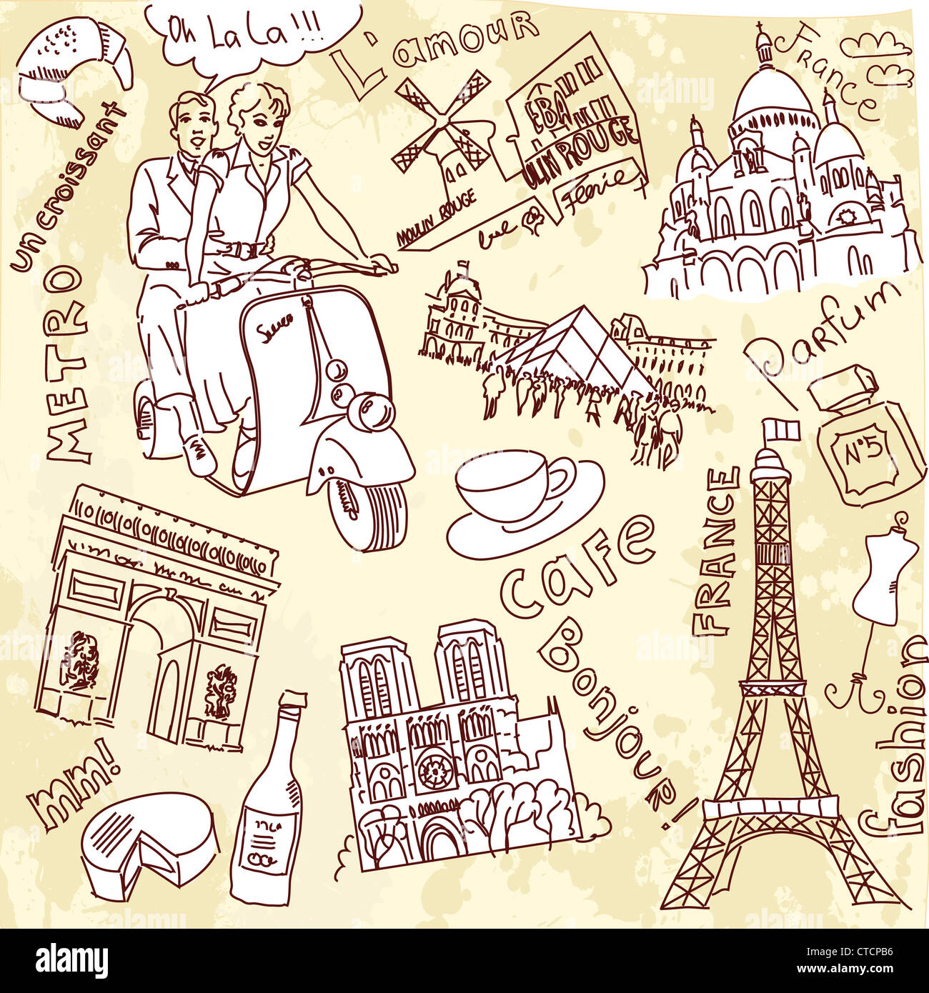 Sightseeing in Paris doodles Stock Photo - Alamy